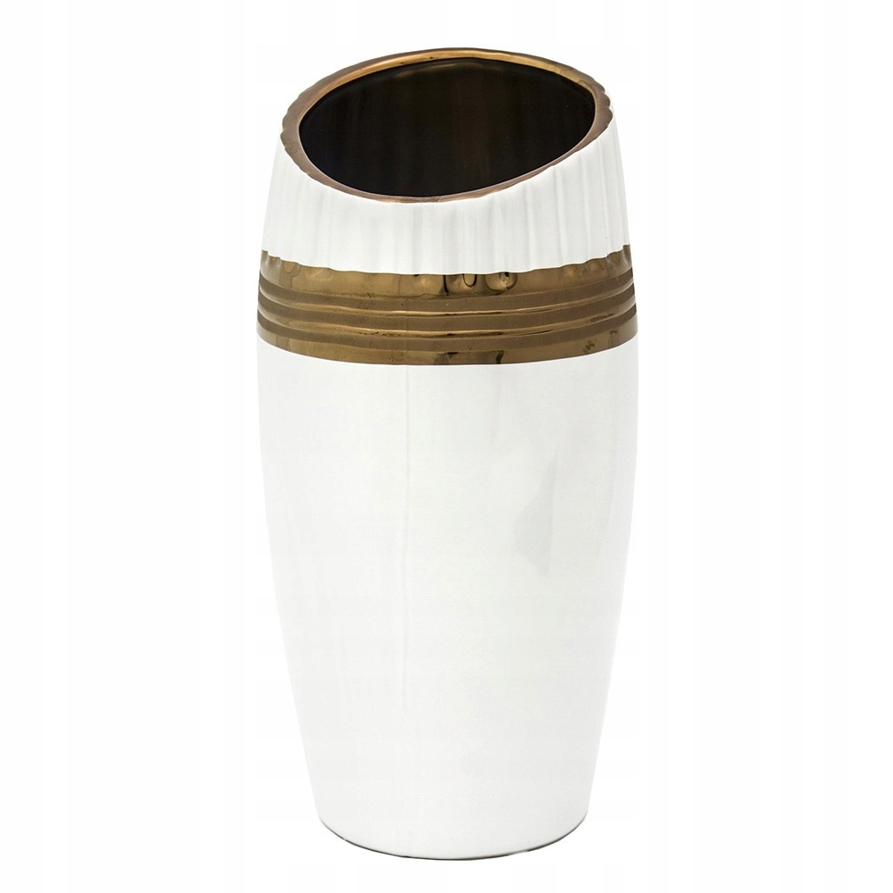 WAZON BIAŁY ZŁOTY 30cm CERAMICZNY NOWOCZESNY (5904111009882) • Cena ...