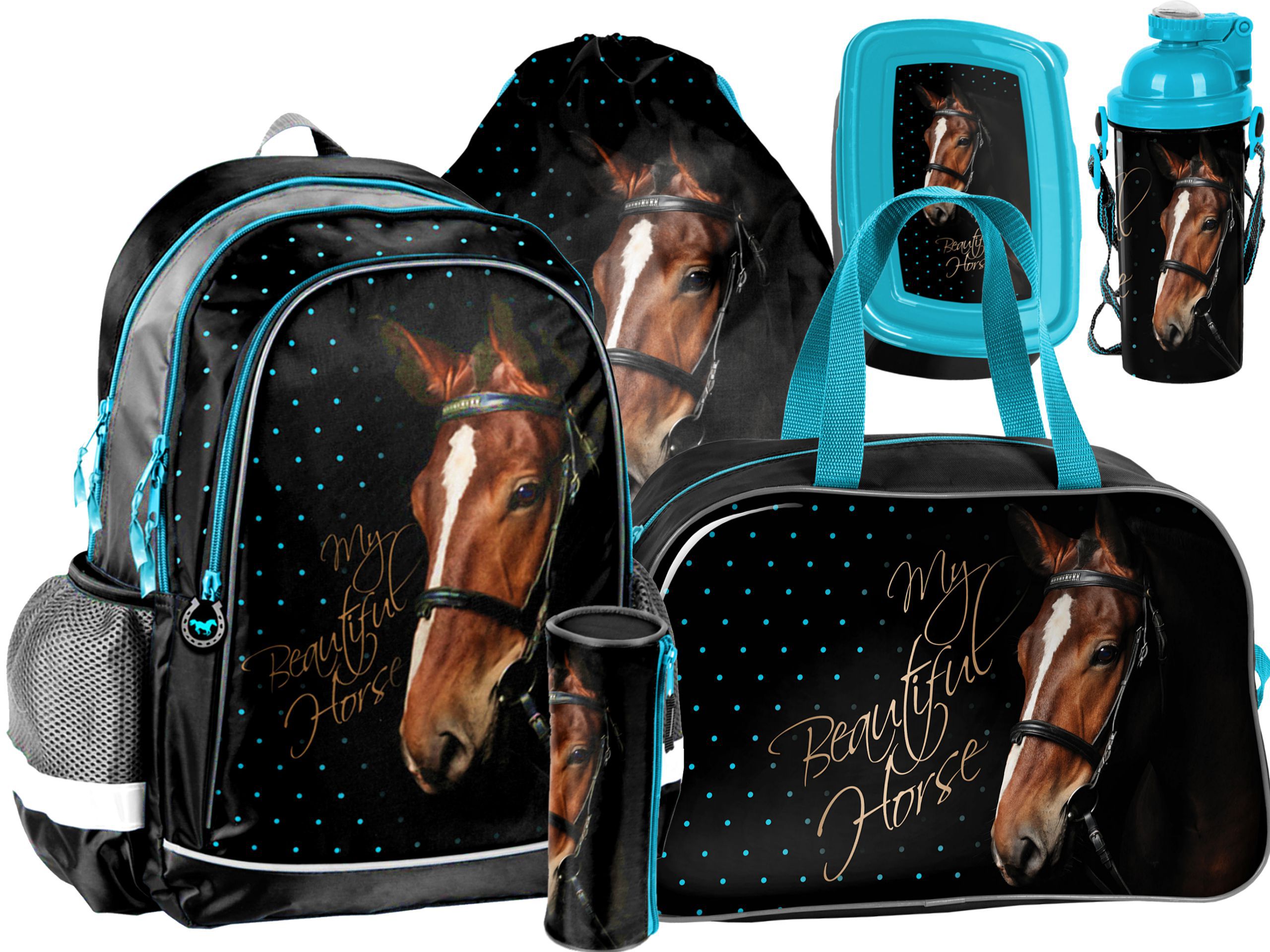 Plecak Szkolny z KONIEM KOŃ ZESTAW 6 części KONIE - 7037573343 - oficjalne archiwum allegro