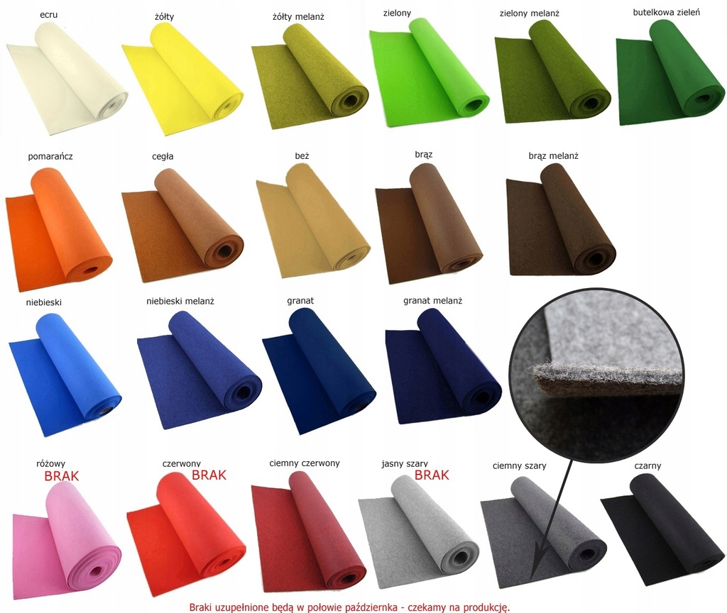 Filc 4mm, techniczny, szer. 100cm- wybór kolorów - 6834705492 ...