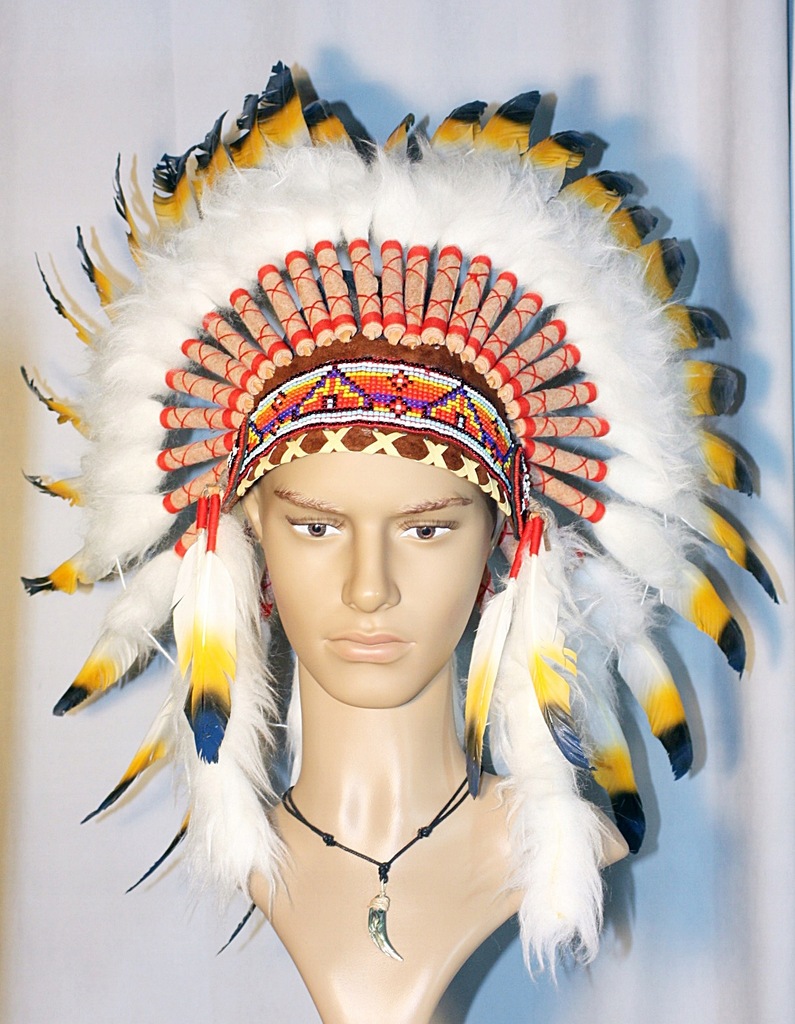 Pióropusz Indiański prawdziwe Pióra ręczna praca - 7083021860 ...