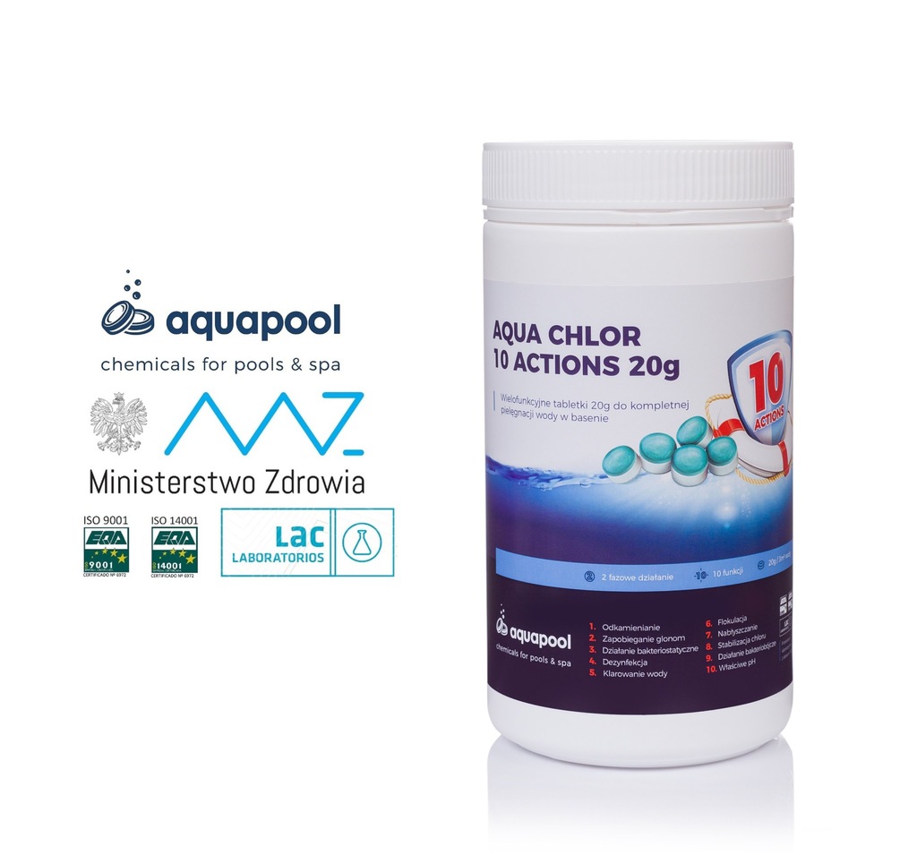 CHLOR MULTI 10 ACTIONS 20g 1kg chemia basen NOWOŚĆ - 7150175643 ...