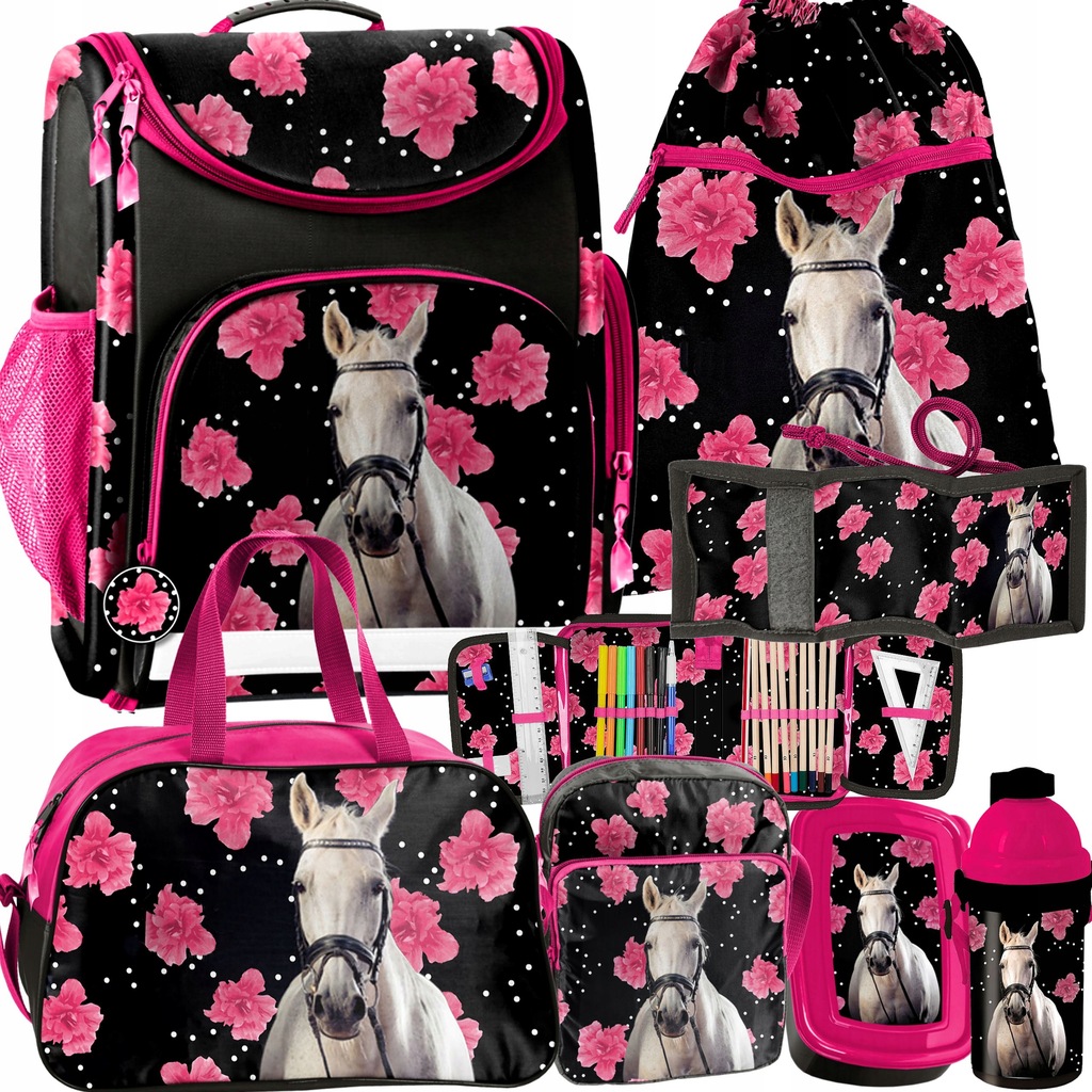 MEGA ZESTAW KONIE TORNISTER SZKOLNY Z KONIEM KOŃ - 7350937179 - oficjalne archiwum Allegro