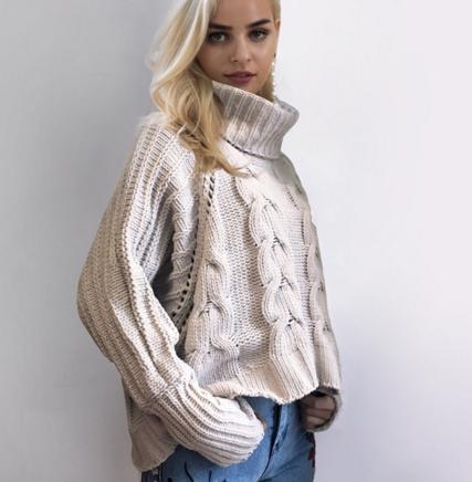 SWETER gruby splot warkocze ecru beżowy sexy s/m/l - 6999813908 ...